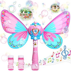 sitodier bubble machine for kids | butterfly bubbles wand blower for toddlers 1000+ bubbles per minute | outdoor indoor bubbles blowing toys birthday gift for girls bubble solution included