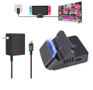 kahool switch charger with tv dock set for nintend switch, switch lite, oled,non-oem ac power adapter with 5ft charging cable, portable docking station base cradle