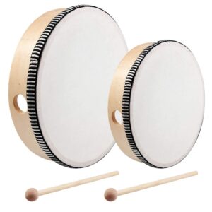 nydotd 10 inch & 8 inch hand drum kids percussion wood frame drum with drum stick percussion instruments preschool musical education children performance pro hand drum with wooden drum beater