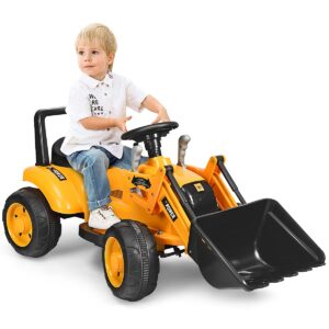 costzon ride on car, excavator toy w/front loader, horn, forward/backward, controllable digging bucket, digger, 6v battery powered electric vehicle construction tractor, electric car for kids