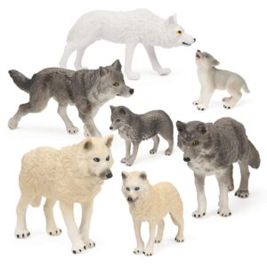 restcloud 7pcs wolf toy figurines set wolf animals figures (wolf set b)