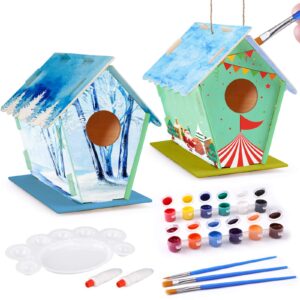 kids crafts wood arts and crafts for kids diy bird house kit for children to build and paint reinforced design - (includes paints & brushes) creative kids activities for 3+ year old boys and girls