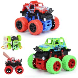 jafatoy toy cars for kids 1-5 years old boys girls, 2 pack monster trucks pull back car toy durable big wheels 360 rotating stunt toy truck great gift for toddler boys