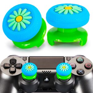 playrealm fps thumbstick extender & 3d texture rubber silicone grip cover 2 sets for ps5 dualsenese & ps4 controller(daisy blue)