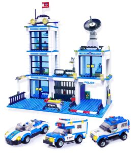 736 pieces city police station & car building blocks set, with 3 police cars toy, cop patrol car, escort vehicle, prison car, city police sets toy building bricks kit, gift for boys girls 6-12