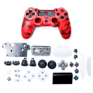 huayuwa plastic game controller housing cover with buttons replacement set fit for playstation 4 slim 4.0 jdm-040 (v1 version), camouflage red