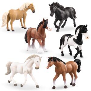 terra by battat - realistic horse figurines set - 6 detailed 6-inch animal toys with arabian, clydesdale & paint horse models - educational toddler toys for kids ages 3+ - party favors & gifts