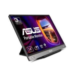 asus zenscreen mb14ac 14” portable usb monitor, 1080p full hd, ips, usb type-c, eye care, anti-glare surface, external screen for laptop, hybrid signal solution, 3-year warranty , gray