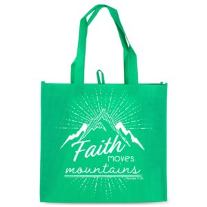 faith moves mountains scripture green 12.5 x 12 canvas fabric eco tote handbag