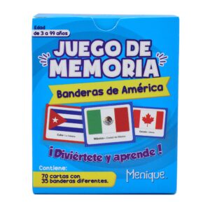 menique, flags of the americas, memory matching game in spanish, for kids and adults, 70 tiles. juego de memoria de banderas de america