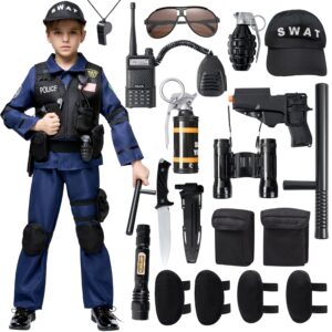 spooktacular creations police swat costume for kids, s.w.a.t. police officer costume for halloween cosplay, role-playing, carnival cosplay, themed parties(medium (8-10 yr))