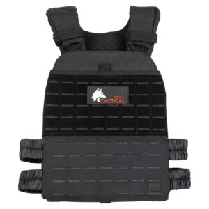 wolf tactical adjustable weighted vest – wods, strength and endurance training, fitness workouts, running (black)