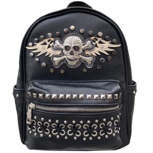 zelris skull crossbones angel wings heart women conceal carry handbag purse (black backpack)