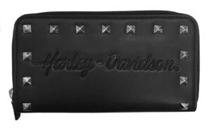 harley-davidson women's misrule studded zip around leather wallet - black