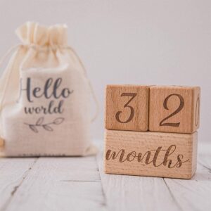 baby month blocks wooden baby milestone age blocks with weeks months years, baby photoshoot props, (small size,4cm)