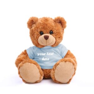 plushland teddy bear 11 inch, stuffed animal personalized gift - great present for mothers day, valentine, graduation, birthday,anniversary, get well,christmas (mocha bear, baby blue)