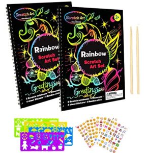 maxzone scratch paper art notebooks - rainbow scratch off art kits for kids activity color book pad black magic art craft supplies kits for girls boys birthday party favor game christmas toys gift