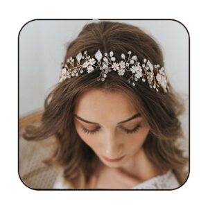 unsutuo flower bride wedding headbands silver crystal bridal headpieces leaves hair vine for women and girls (silver)