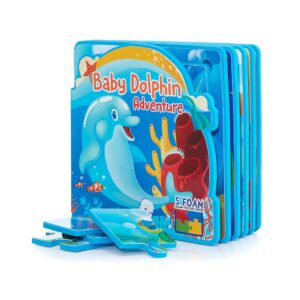 j&j baby toddler puzzles - 5x4-pieces dolphin adventure soft jigsaw puzzles for toddlers - set of 5 educational learning puzzles book for kids 2-3 years old