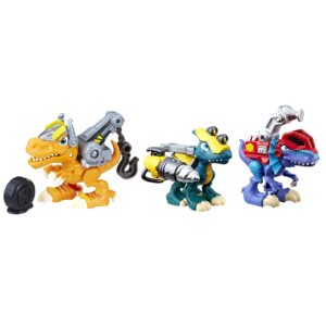 chomp squad playskool dino bundle, dinosaur toy 3-pack with backsplash, tow zone and drill bite dinosaur figures for kids 3 years and up