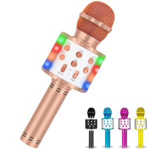 winique karaoke machine for kids, bluetooth mini karaoke machine with led lights, christmas & birthday gift for all ages 3 4 5 6 7 8 9 10+ year old girls & boys, singing anytime anywhere (rose gold)