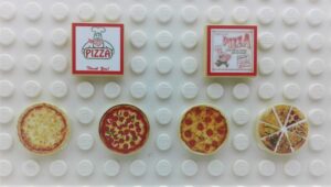 set of 6 custom stickers food restaurant city building bricks pizza pie toys custom moc town box tiles 2x2x2 & round 2x2 great gift idea for kids ages 4+ plastic