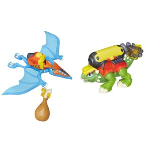 chomp squad playskool construction crew, ankylosaurus and pterodactyl figures, dinosaur toy with construction play for kids 3 years and up