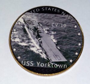 us navy uss yorktown cv-10 colorized challenge art coin