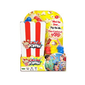 moose racing popcorn poppin' - for ages 4+ | 2+ players - includes popcorn box with timer, die & instructions - fast-paced family fun, multi (91011)