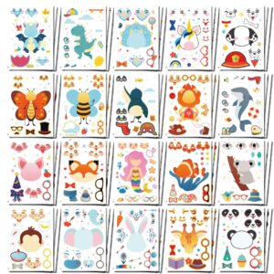 gooji diy make your own stickers for kids, 60 sheets over 1,200 stickers, 20 funny characters and animals, customizable faces with accessories, reusable for party favors or arts and crafts projects