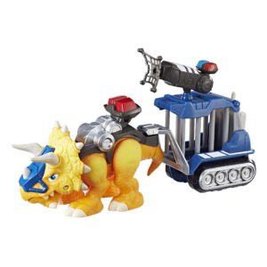 chomp squad playskool officer lockup, triceratops dinosaur figure, police toy with pretend jail cell, dinosaur toy for kids 3 years and up (amazon exclusive)