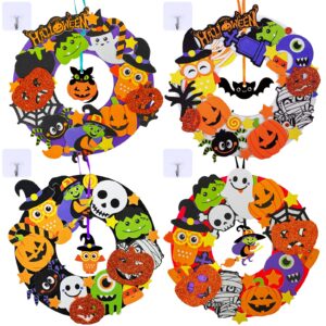 winlyn 12 sets halloween wreath decorations foam halloween wreath signs craft kits pumpkins jack-o`-lantern owl ghost witch bats monster stickers for kids art gift favors trick-or-treaters front door