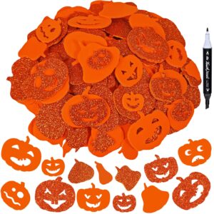 512 pcs bulk foam halloween pumpkin shapes jack-o'-lantern cutouts stickers self adhesive pumpkin stickers 1" 1.5" 2" embellishments for kids art craft trick-or-treat favors halloween fall decoration