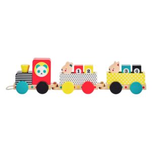 petit collage animal friends wooden pull along train – colorful wooden toy made with sustainable wood, active toy promotes development of fundamental skills, makes a great gift for toddlers