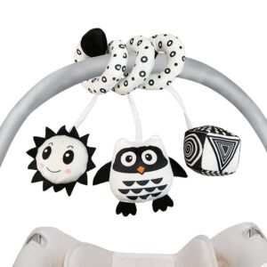 hanging toys for car seat crib mobile, infant baby spiral plush toys for crib bed stroller car seat bar - black and white color toy with rattles owl bb squeaker sun