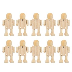 wooden robot, 10pcs unfinished wooden robot adjustable figures nature bodies joint wooden puzzle building craft kit wood people shapes figures for diy painting arts crafts (4.3x2.6x1.6in)