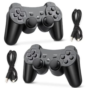 wireless controller for ps3, controller for playstation 3, wireless bluetooth gamepad with usb charger cable for ps3 console, 2 pack(black)