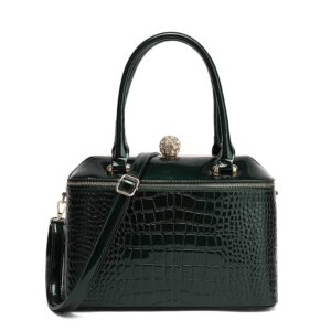 style strategy green patent leather purses for women crocodile textured shoulder handbag with kiss lock satchel crossbody for women