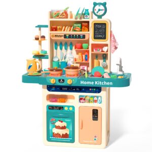 cute stone 93pcs kids kitchen playset,play kitchen toy with realistic lights & sounds,pretend steam,play sink & oven,color changing play food,menu board & other kitchen accessories set for toddlers