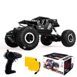 rc car remote control truck 4x4 off road monster truck for kids, 2.4ghz 1:16 rock crawler with two rechargeable batteries waterproof for all terrain electric toy car for boys and girls