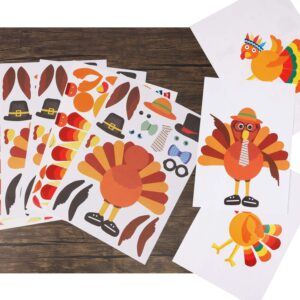 lulu home thanksgiving game, 20 sheets thanksgiving make-a-turkey stickers, kids diy turkey sticker craft for fall party, thanksgiving day, family gethering and class game