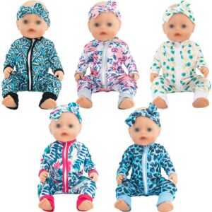 sotogo 5 sets doll clothes outfits jumpsuits with 5 headbands for 14 to 17 inch new born baby doll, 15 inch baby doll and american 18 inch doll clothes and accessories