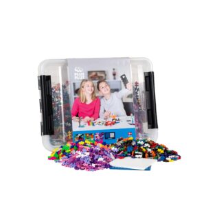 plus-plus - 2,400 pieces in storage tub - basic, neon & glitter mix w/ 2 baseplates - construction building stem/steam toy, kids mini puzzle blocks