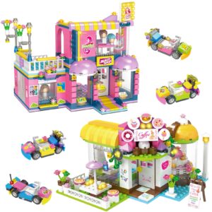 friends hair salon coffee house building kit, hairdressing café shop building set with storage box, creative roleplay building blocks toy birthday gifts for kids girls aged 6-12 (1059 pieces)