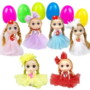 jiabnukkn easter basket stuffers eggs filled 6 pack large eggs with cute dolls inside, easter gifts colorful easter egg stuffers for toddlers kids eastertoys