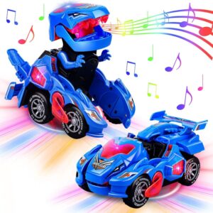 christmas dinosaur toys for kids boys transforming dinosaur car with led light music automatic deformation dino race car stocking stuffers for boys girls toddlers 3 year old and up