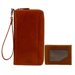 finelaer travel passport zip around long leather wallet