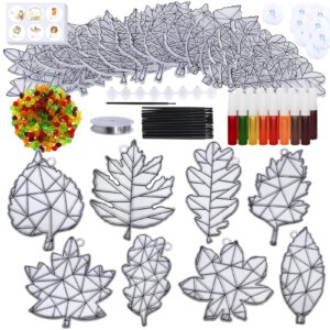 winlyn 24 sets fall leaf suncatchers ornaments decorations diy window paint art suncatchers craft kits autumn maple leaf sun catchers for kids classroom thanksgiving harvest party art project