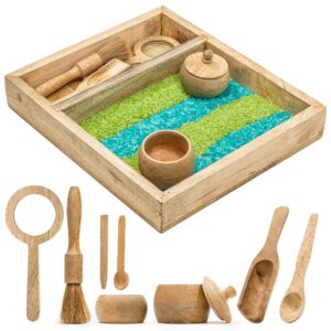 kookaroo sensory play bin - 9 montessori sensory bin tools + 1 sensory box - sensory table toys - waldorf toys - natural play - wooden scoops - toddler sensory toys - sensory bins for toddlers 3-4