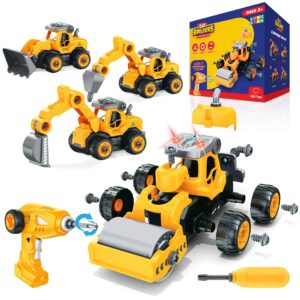 usa toyz lil builders take apart construction toy for kids - 4-in-1 take apart truck with drill, 34pc rc truck stem toy construction vehicle building take apart toys with electric drill remote control